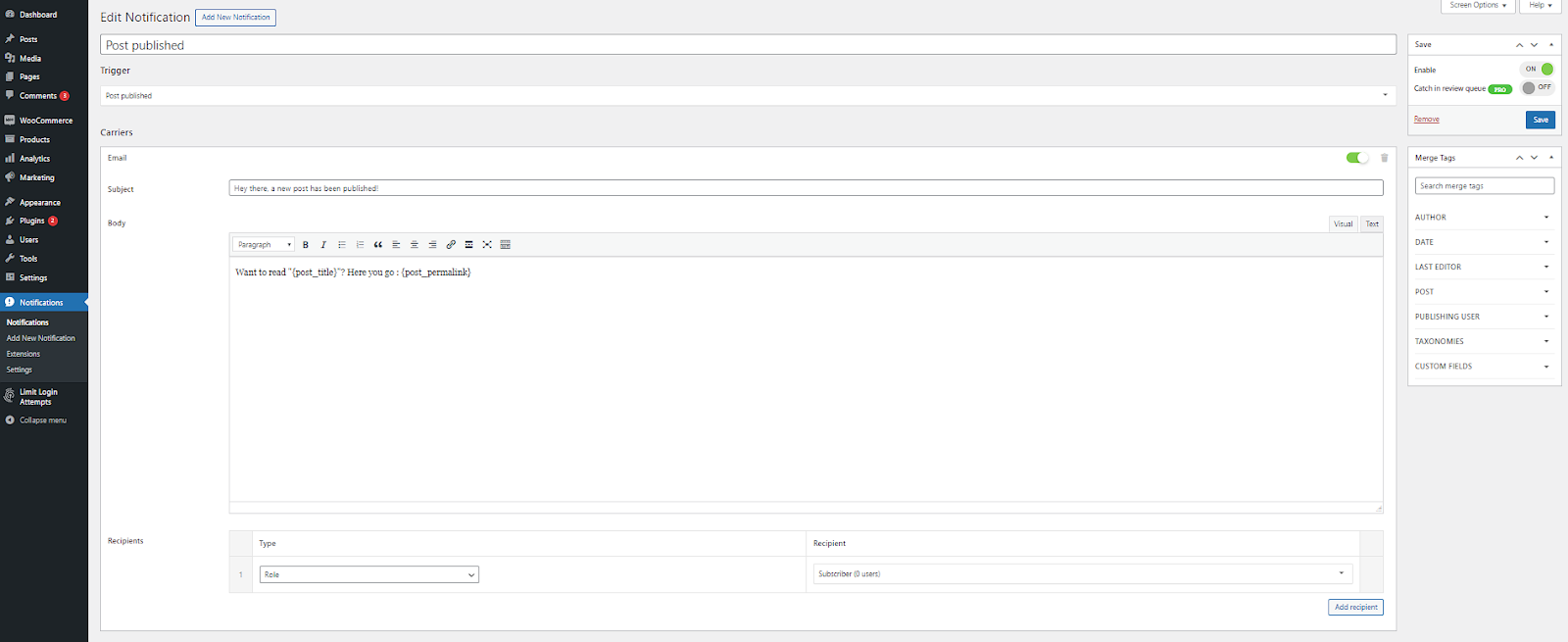 How to Send a Notification about Adding a New Post?